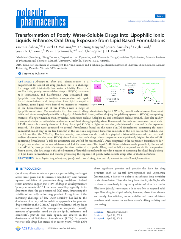 (PDF) Transformation of Poorly Water-Soluble Drugs into Lipophilic ...