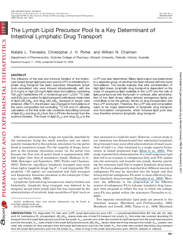 (PDF) The Lymph Lipid Precursor Pool Is a Key Determinant of Intestinal ...