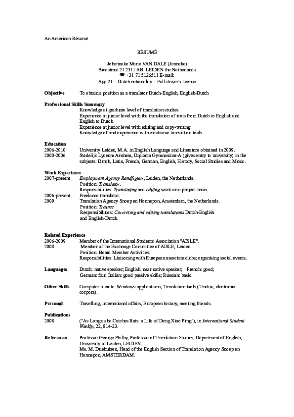 (DOC) American resume example | 리수 김 - Academia.edu
