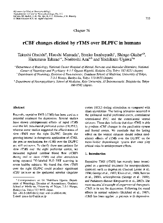 (PDF) Chapter 76 rCBF changes elicited by rTMS over DLPFC in humans