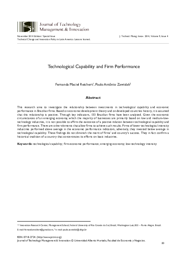 (PDF) Technological Capability and Firm Performance