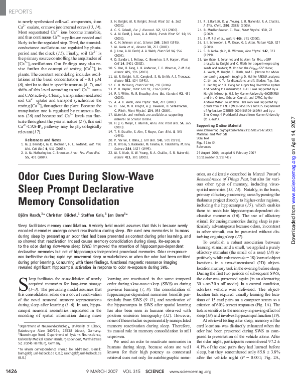 (PDF) Odor Cues During Slow-Wave Sleep Prompt Declarative Memory Consolidation