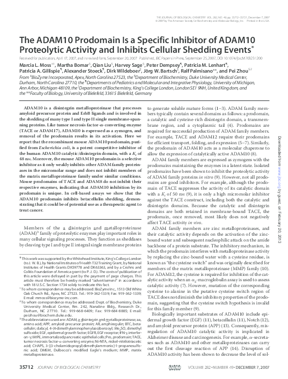 (PDF) The ADAM10 Prodomain Is a Specific Inhibitor of ADAM10 ...