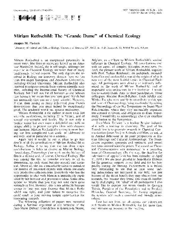(PDF) Miriam Rothschild: The ?Grande Dame? of Chemical Ecology