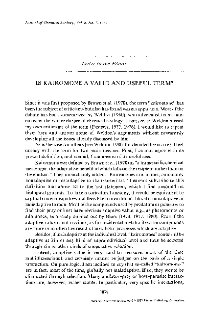 (PDF) Is kairomone a valid and useful term?