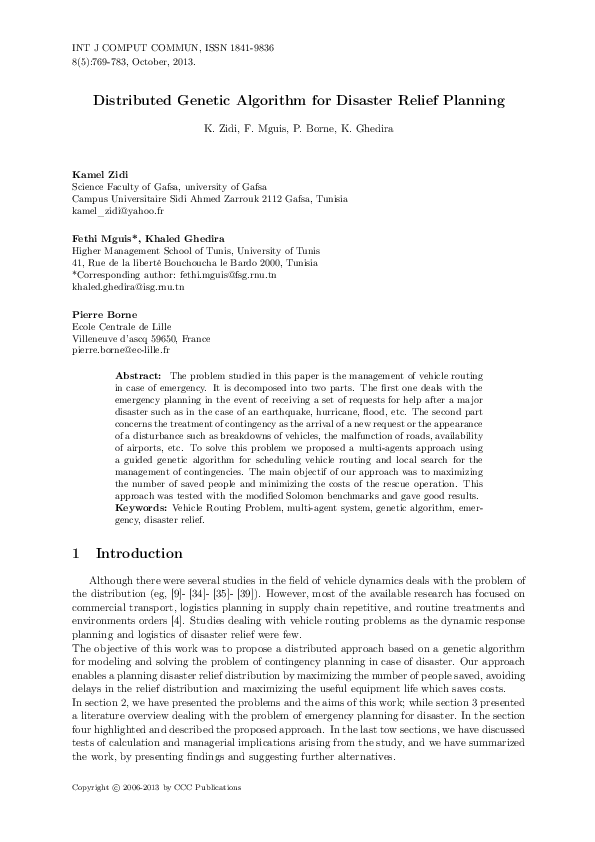 (PDF) Distributed genetic algorithm for disaster relief planning (PDF) Distributed genetic algorithm for disaster relief planning