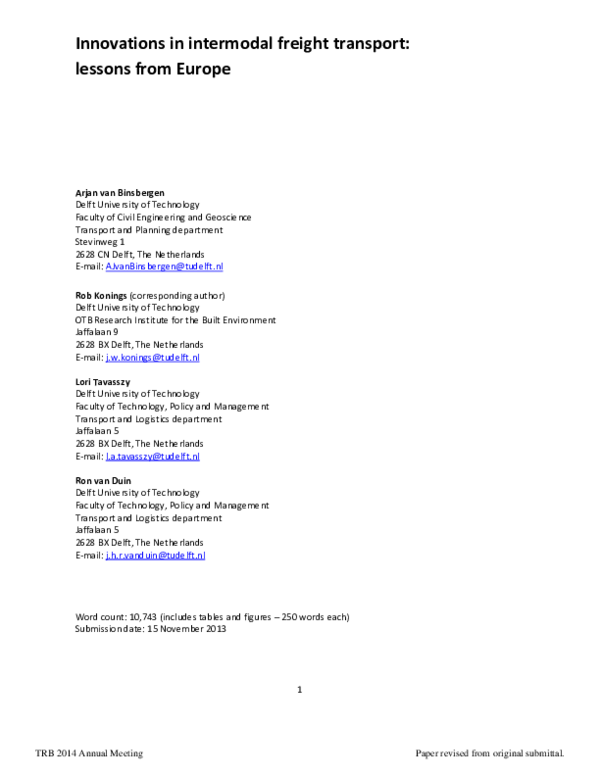 (PDF) Innovations in intermodal freight transport: lessons from Europe