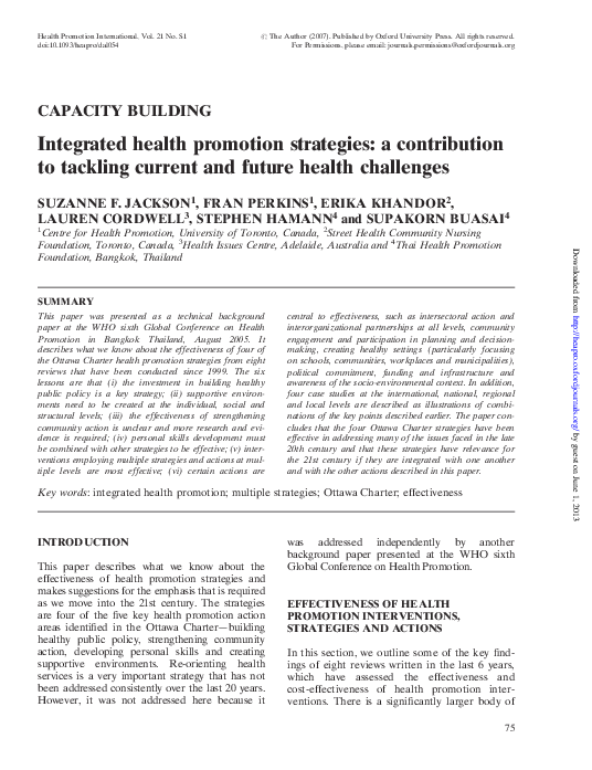(PDF) Integrated health promotion strategies: a contribution to ...