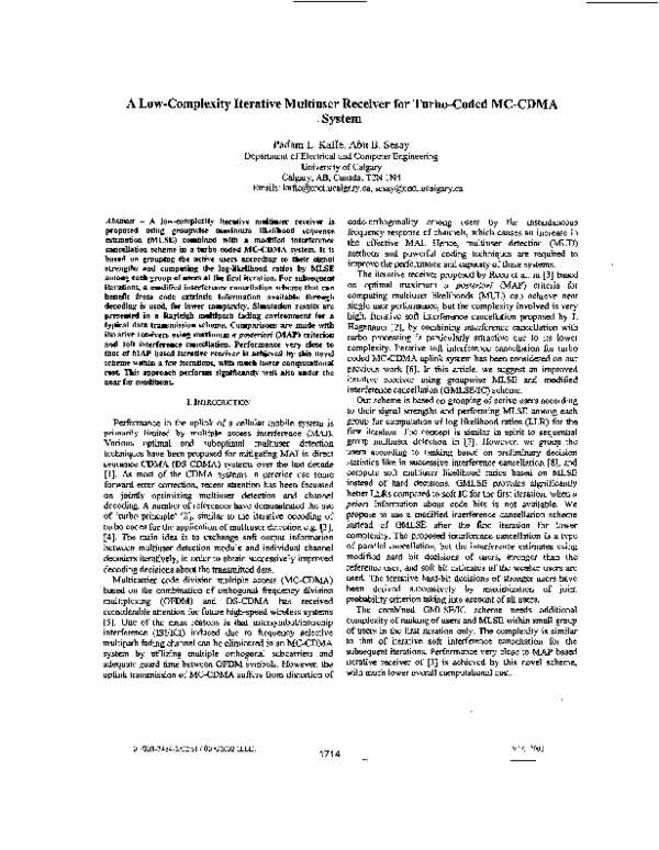Pdf A Low Complexity Iterative Multiuser Receiver For Turbo Coded Mc
