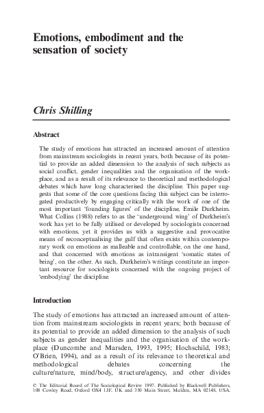 (PDF) Emotions, embodiment and the sensation of society