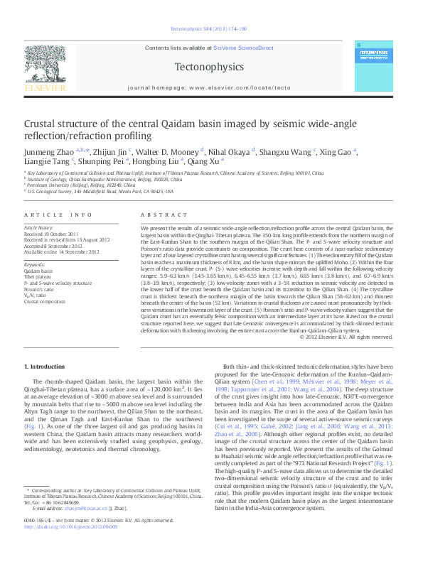 (PDF) Crustal structure of the central Qaidam basin imaged by seismic ...