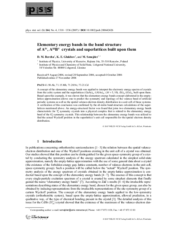 (PDF) Elementary energy bands in the band structure of AIV, AIIIBV ...