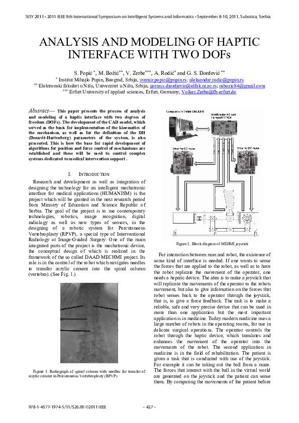 (PDF) Analysis and modeling of haptic interface with two DOFs