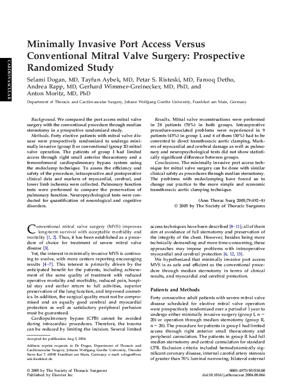 (PDF) Minimally invasive mitral valve repair suggests earlier operations for mitral valve ...