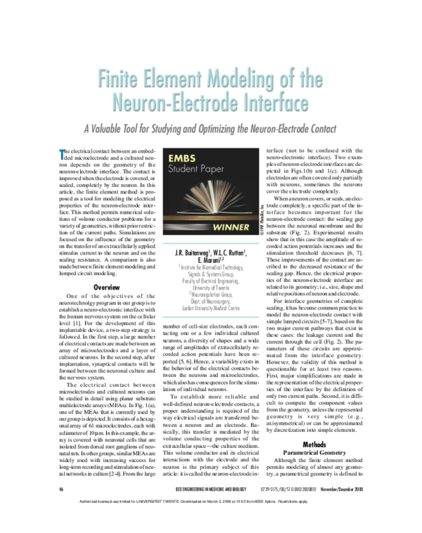 (PDF) Finite element modeling of the neuron-electrode interface
