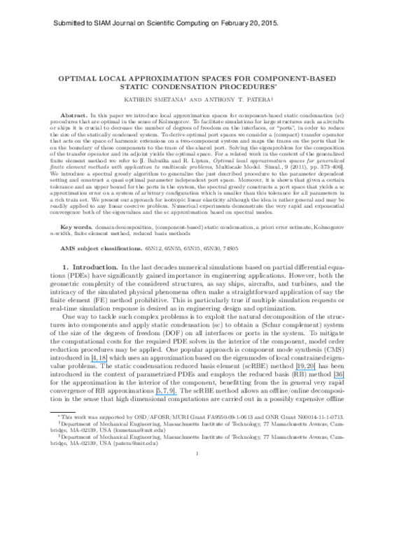 Pdf Optimal Local Approximation Spaces For Component Based Static Condensation Procedures