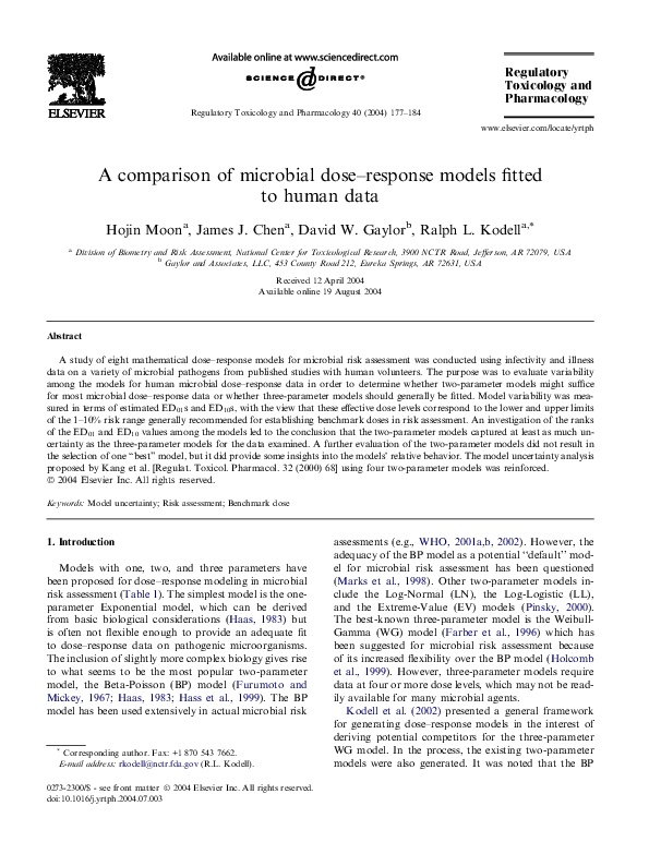 (PDF) A comparison of microbial dose–response models fitted to human data