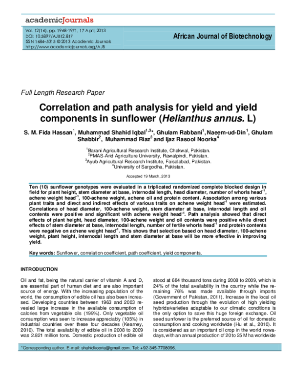 Pdf Correlation And Path Analysis For Yield And Yield Contributing