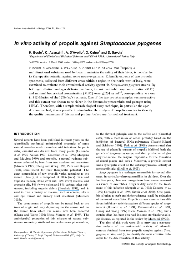 (PDF) In vitro activity of propolis against Streptococcus pyogenes
