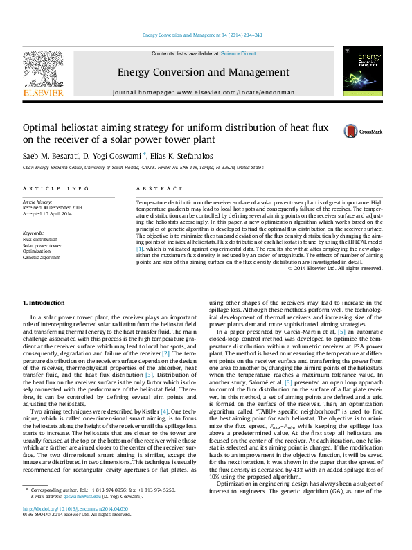 (PDF) Optimal heliostat aiming strategy for uniform distribution of ...