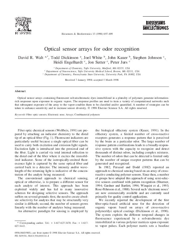 (PDF) Optical sensor arrays for odor recognition