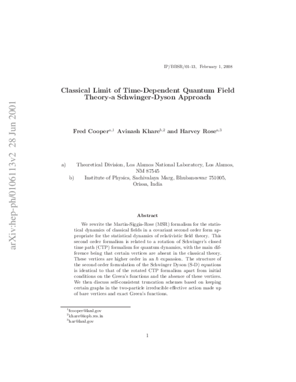 (PDF) Classical limit of time-dependent quantum field theory — a ...