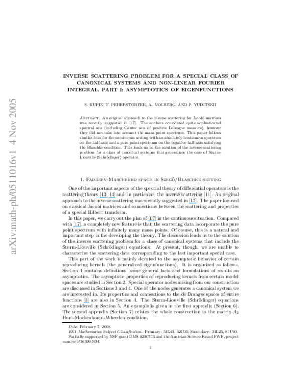 (PDF) Inverse Scattering Problem for a Special Class of Canonical Systems and Non-linear Fourier ...