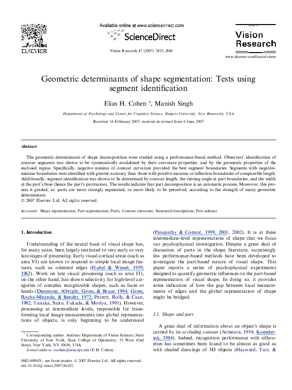 (PDF) Geometric determinants of shape segmentation: Tests using segment ...