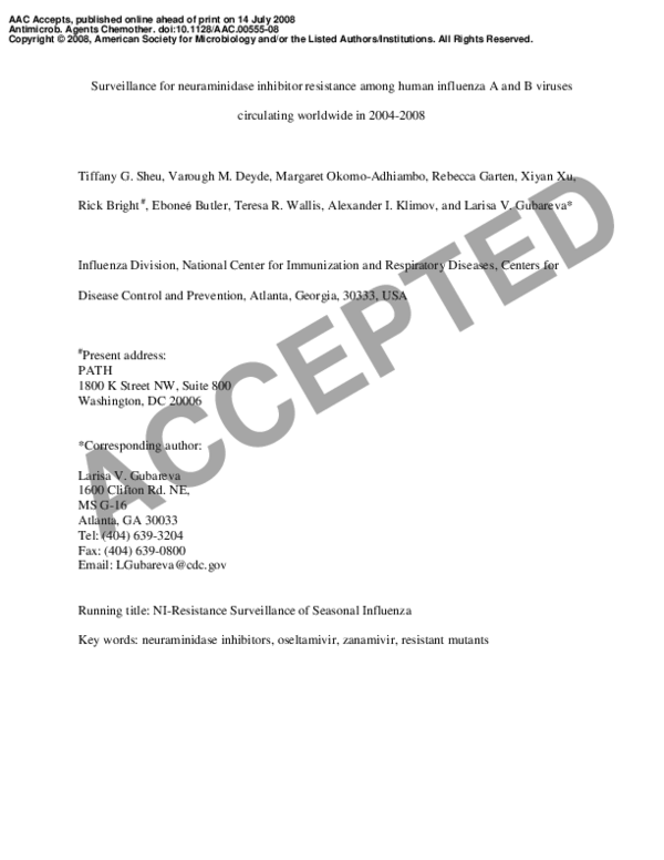 (PDF) Surveillance for Neuraminidase Inhibitor Resistance among Human ...