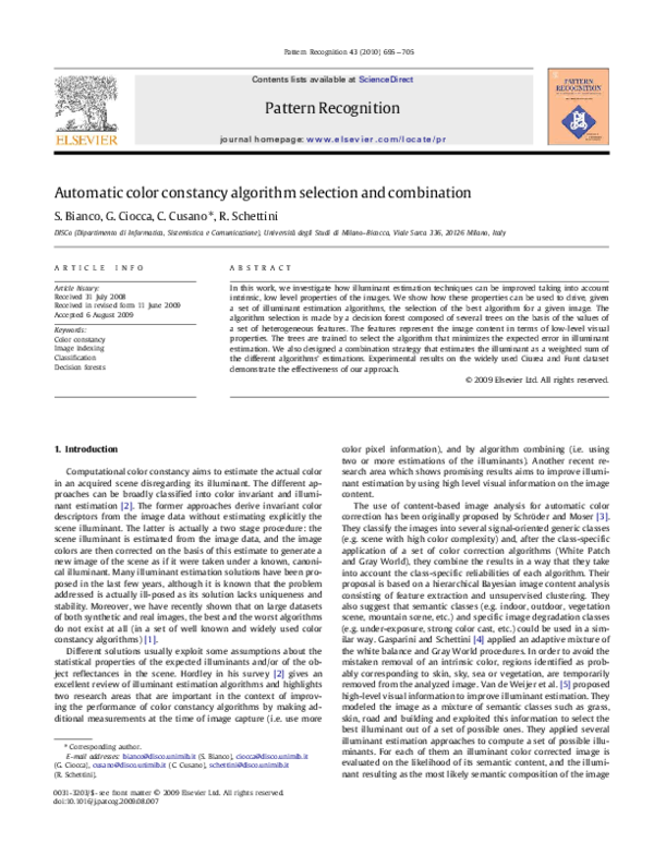 Pdf Automatic Color Constancy Algorithm Selection And Combination