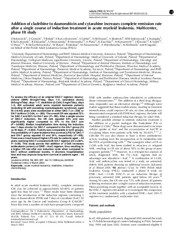 (PDF) Addition of cladribine to daunorubicin and cytarabine increases ...