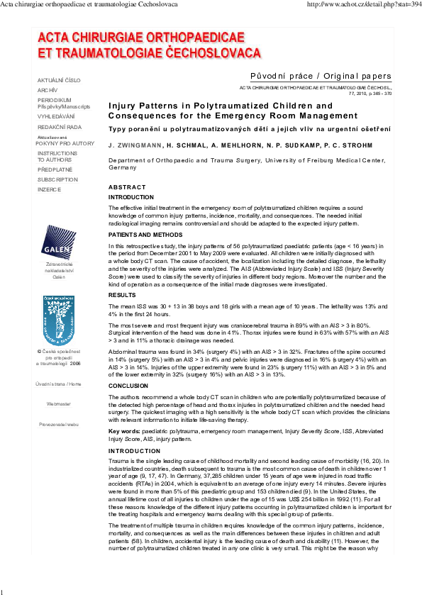 (PDF) Injury patterns in polytraumatized children and consequences for ...