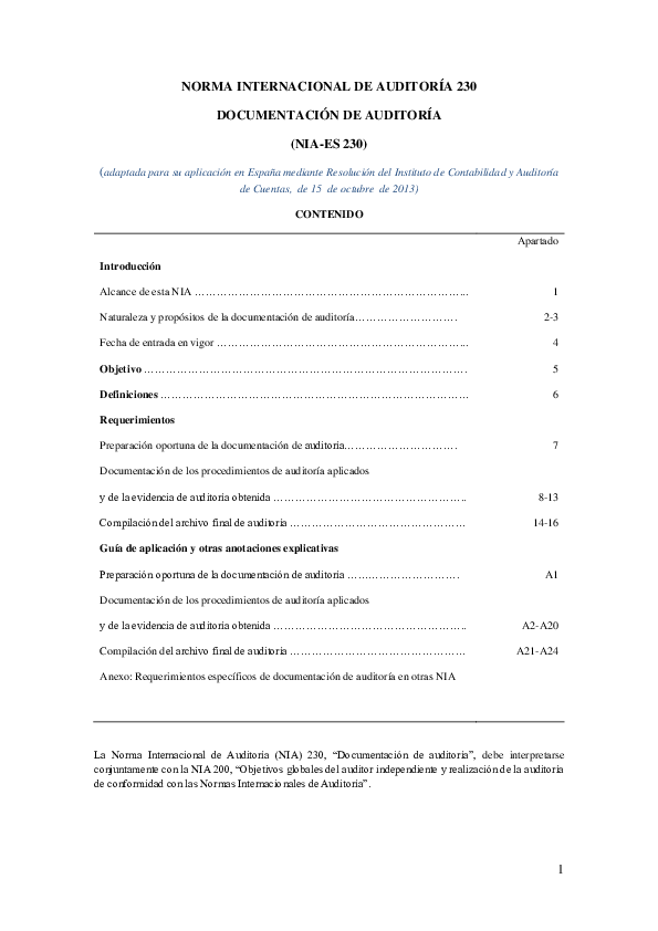 (PDF) NORMA INTERNACIONAL DE AUDITORÍA 230 DOCUMENTACIÓN DE AUDITORÍA ...