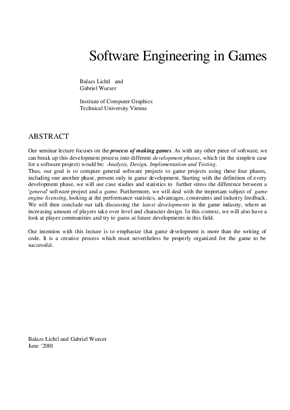 (PDF) Software Engineering in Games