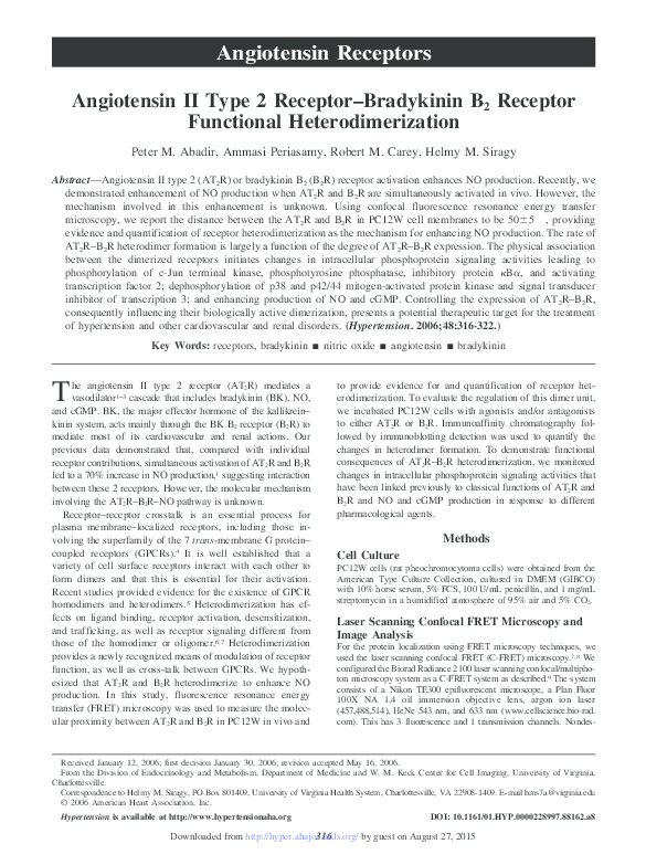 (PDF) Angiotensin II Type 2 Receptor-Bradykinin B2 Receptor Functional ...