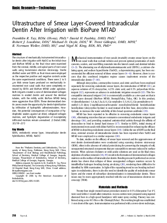(PDF) BioPure MTAD Effects on Intraradicular Dentin