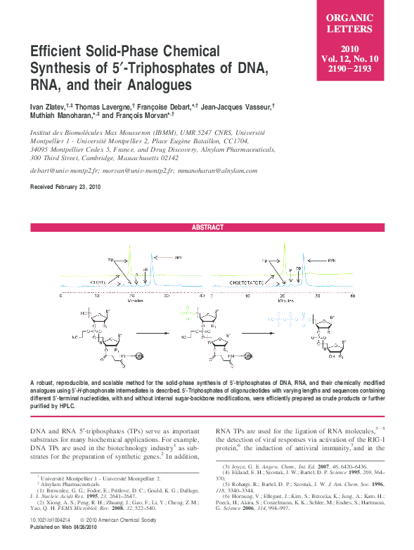 (PDF) Efficient solid-phase chemical synthesis of 5'-triphosphates of ...