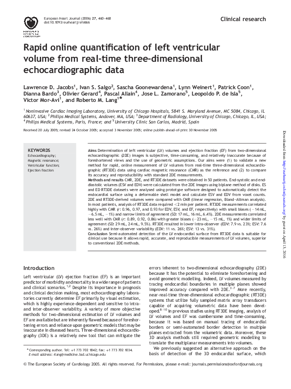 (PDF) Rapid online quantification of left ventricular volume from real ...