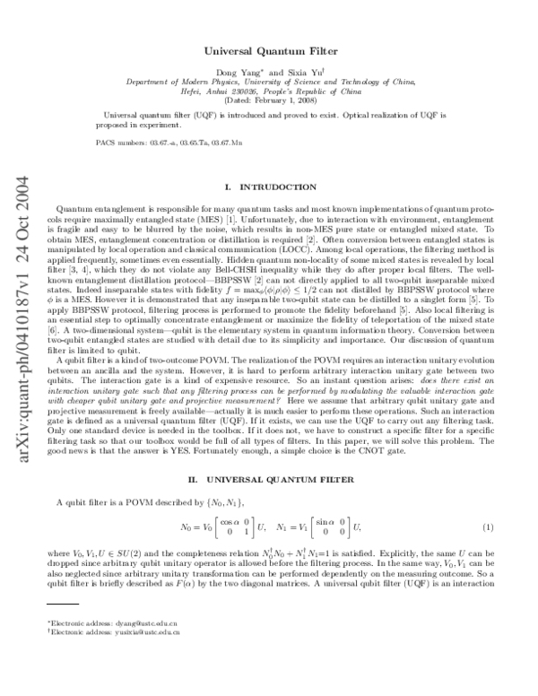 (PDF) Universal Quantum Filter