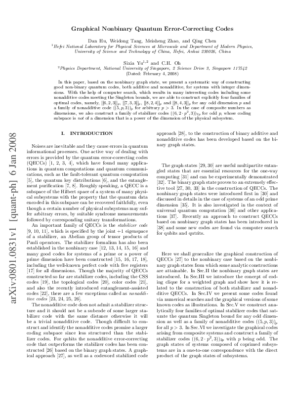 Pdf Graphical Nonbinary Quantum Error Correcting Codes