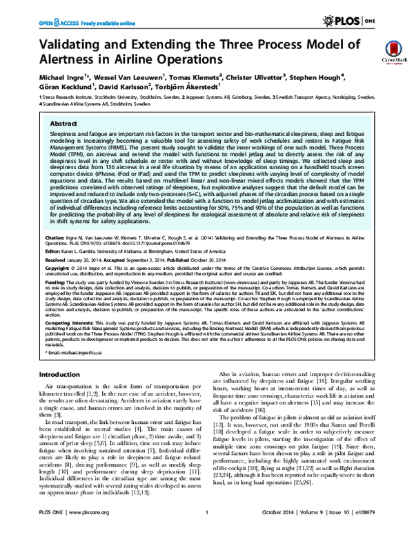(PDF) Validating and Extending the Three Process Model of Alertness in Airline Operations