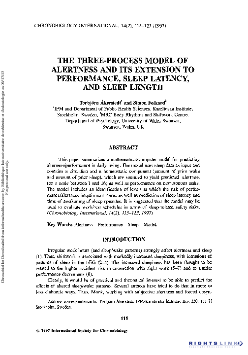 (PDF) The Three-Process Model of Alertness and Its Extension to Performance, Sleep Latency, and ...