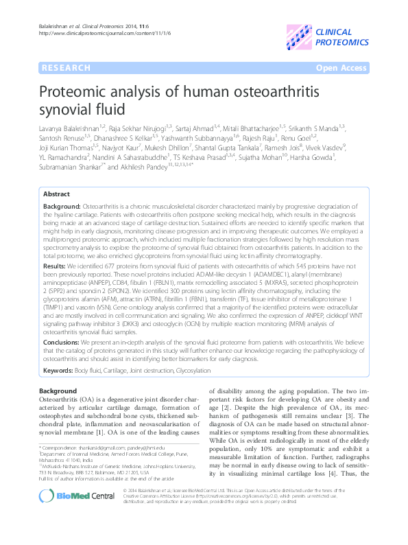 (PDF) Differential proteomic analysis of synovial fluid from rheumatoid arthritis and ...