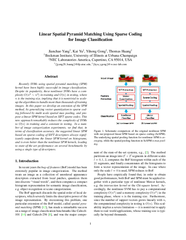 Pdf Linear Spatial Pyramid Matching Using Sparse Coding For Image Classification