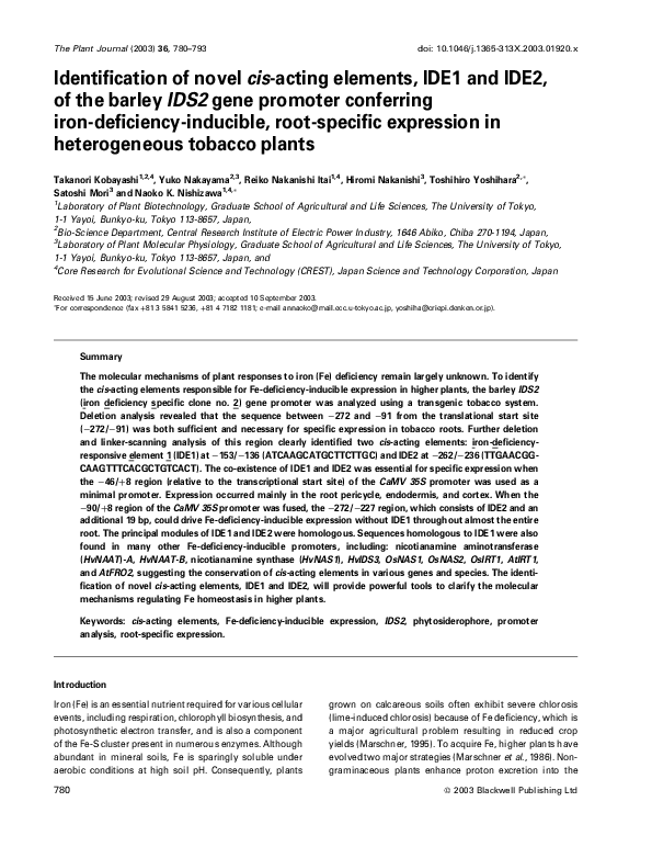 Pdf Identification Of Novel Cis Acting Elements Ide1 And Ide2 Of