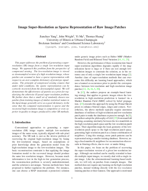 (PDF) Image super-resolution as sparse representation of raw image patches