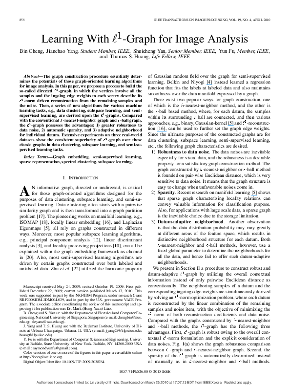 (PDF) Learning With $\ell ^{1}$ -Graph for Image Analysis