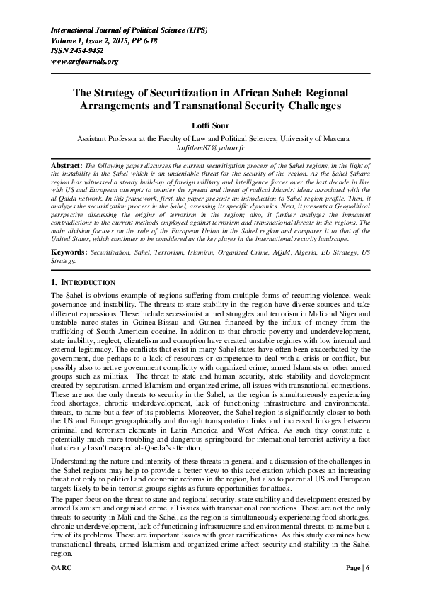 (PDF) The Strategy of Securitization in African Sahel: Regional ...