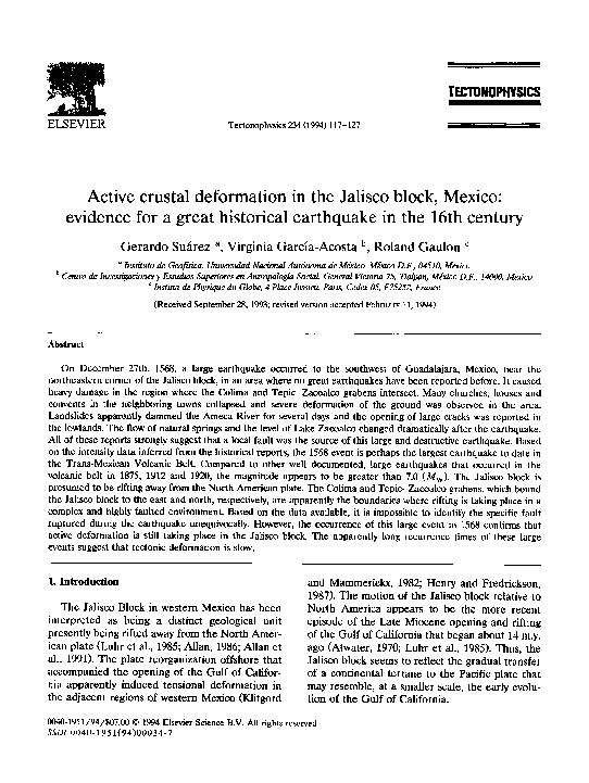 (PDF) Active crustal deformation in the Jalisco block, Mexico: evidence ...