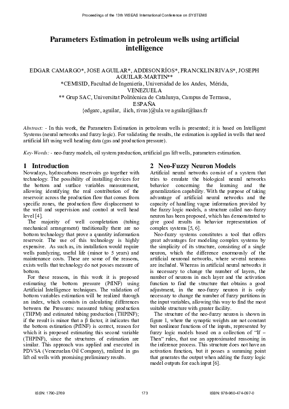 (PDF) Parameters Estimation in petroleum wells using artificial intelligence